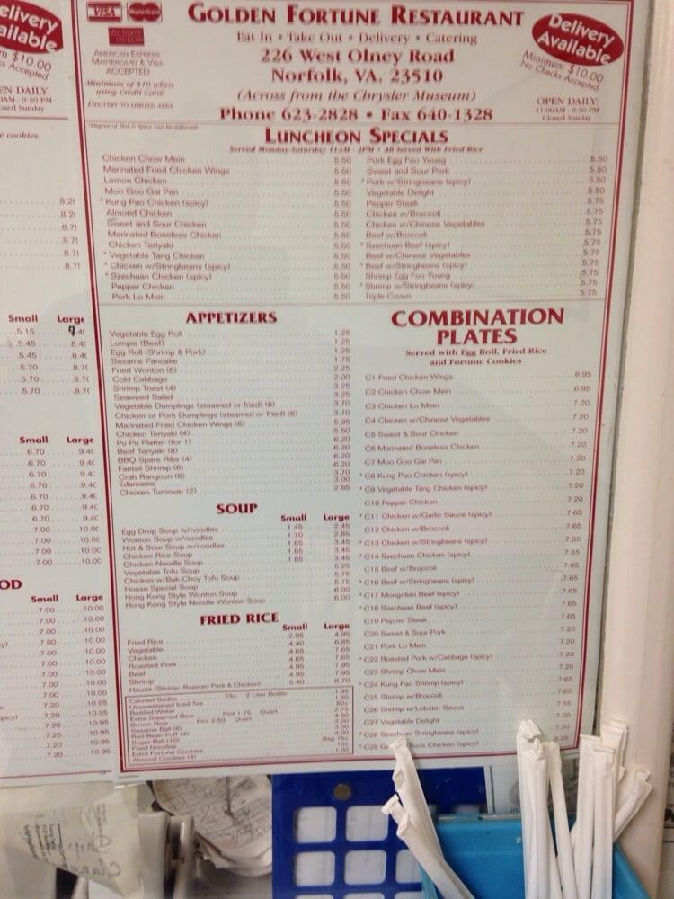 Menu at Golden Fortune Restaurant, Norfolk