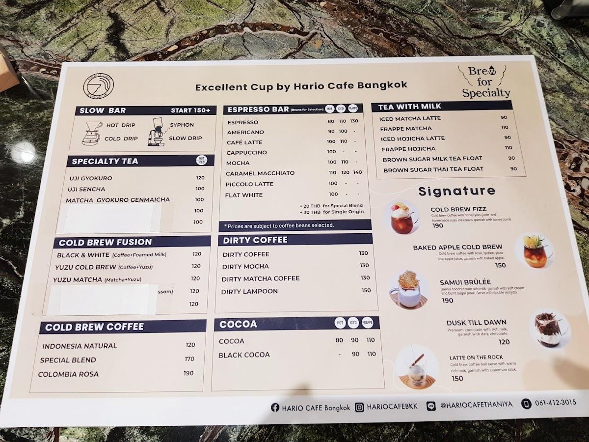 Carta de Hario Cafe Bangkok, Bangkok
