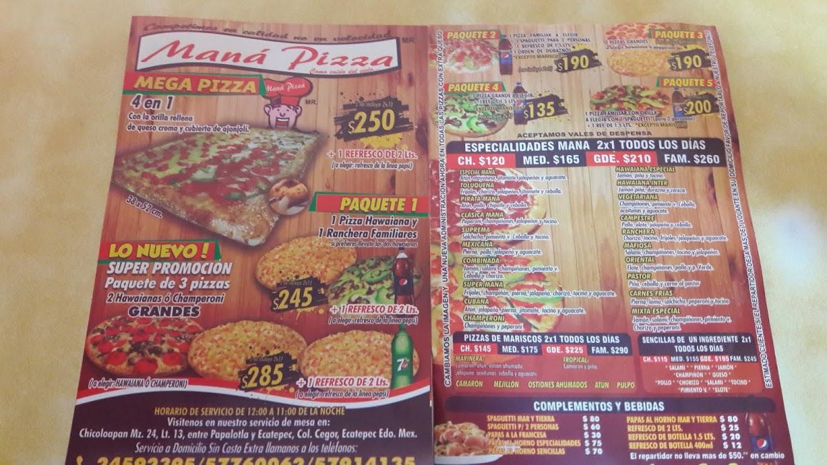 Menu at Maná Pizzas pizzeria, Ecatepec de Morelos