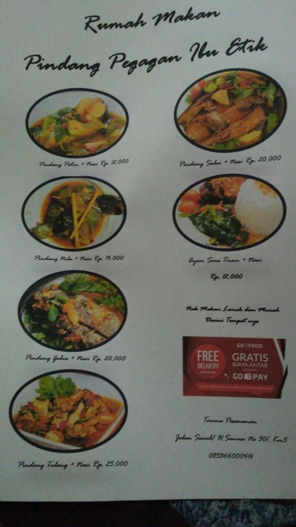 Menu at Pindang Pegagan "Ibu Etik" restaurant, Palembang, Jl. Sosial