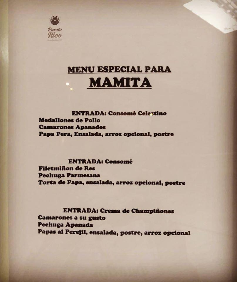 Menu at Puerto Rico restaurant, Pasto