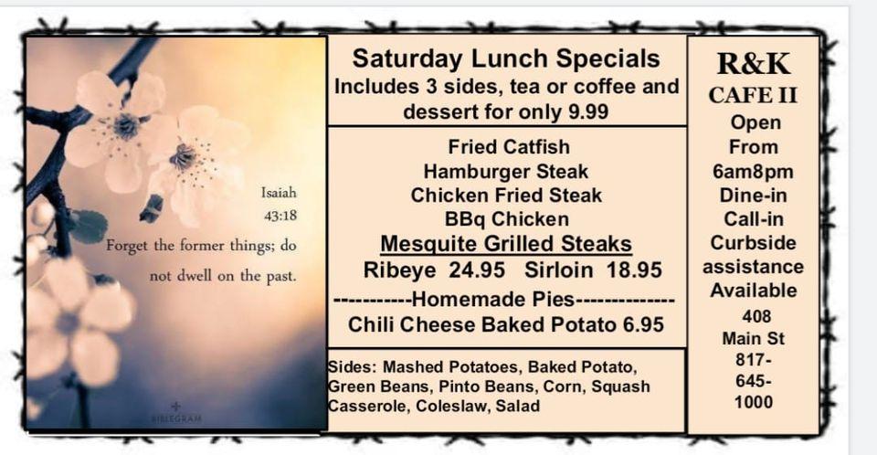 Menu at R&K Cafe II, Cleburne