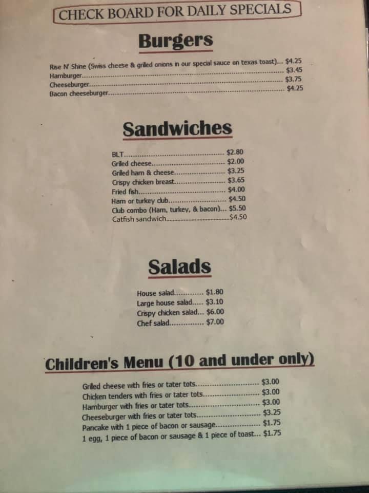Menu at Rise & Shine Cafe 2, Sparta, 376 N Spring St