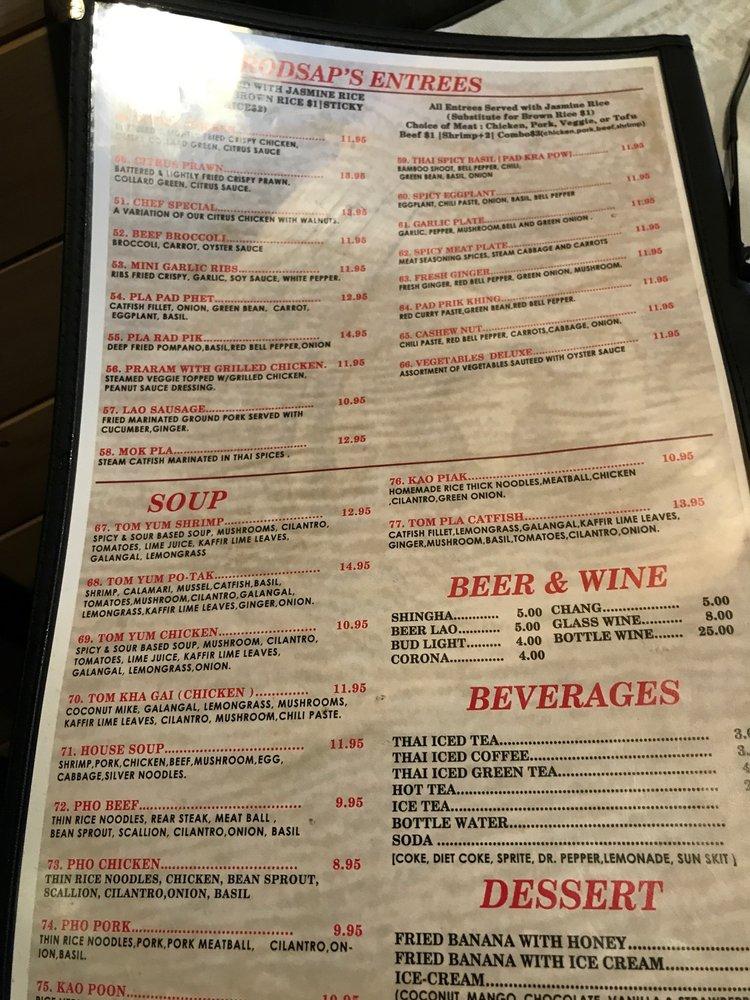 Menu at Rod-Sap Thai Lao Kitchen restaurant, Fairfield