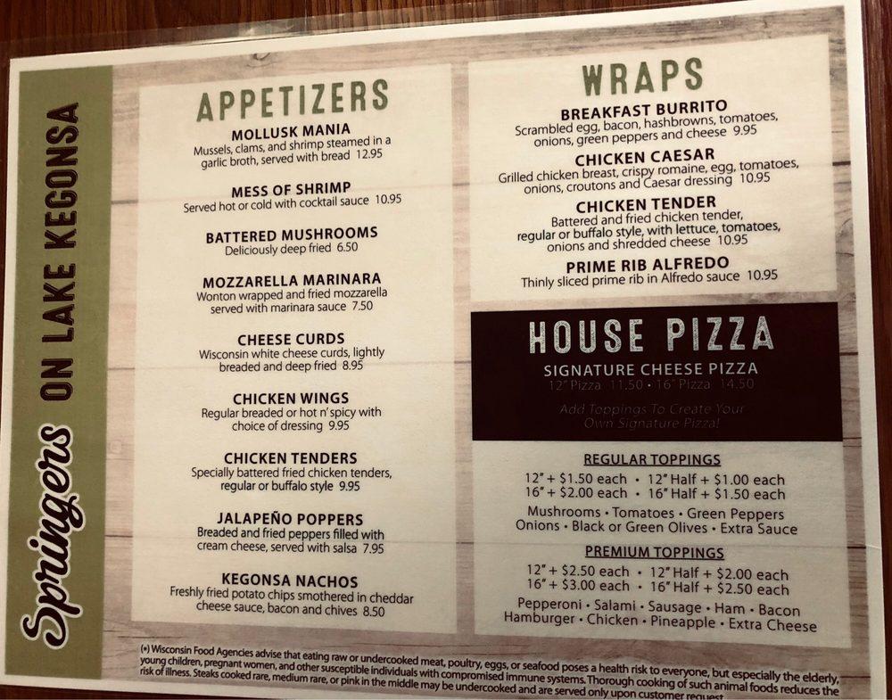 Menu at Springers restaurant, Madison