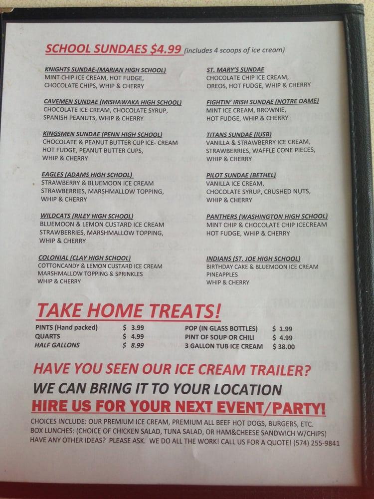 Menu at Bonnie Doon Drive-In restaurant, Mishawaka