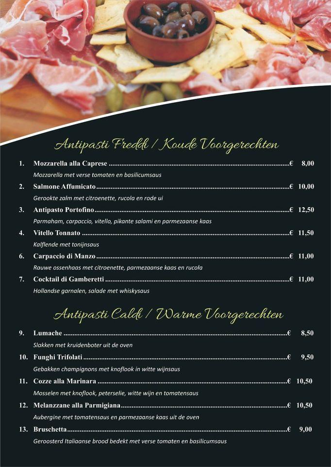 Menu at Portofino, Almere, Madridweg 9