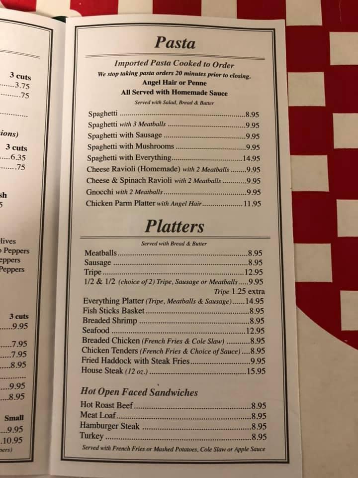 Menu at Arcaro's Pizza restaurant, Scranton, S Main Ave