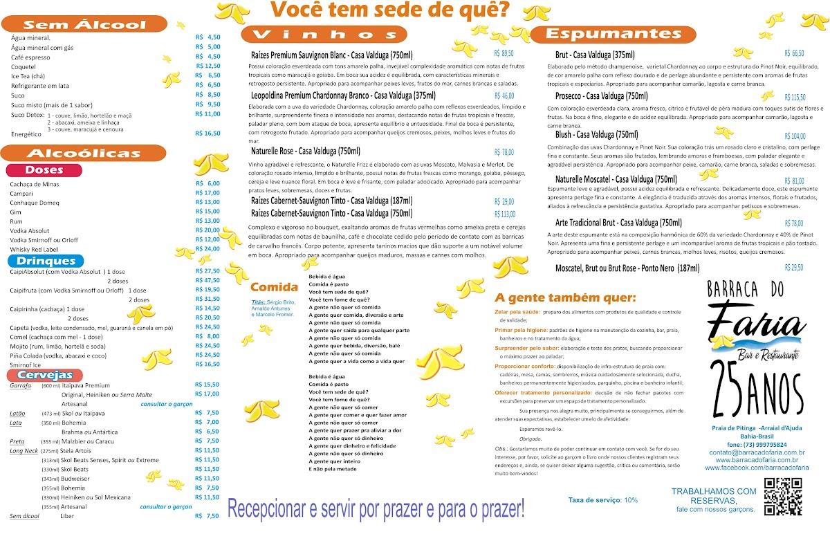 Menu em Barraca do Faria, Arraial d'Ajuda