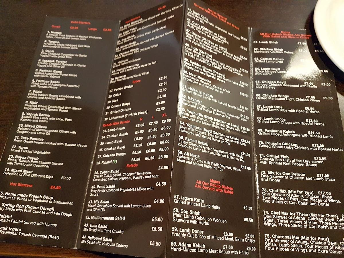Menu at Charcoal Edgware restaurant, Edgware