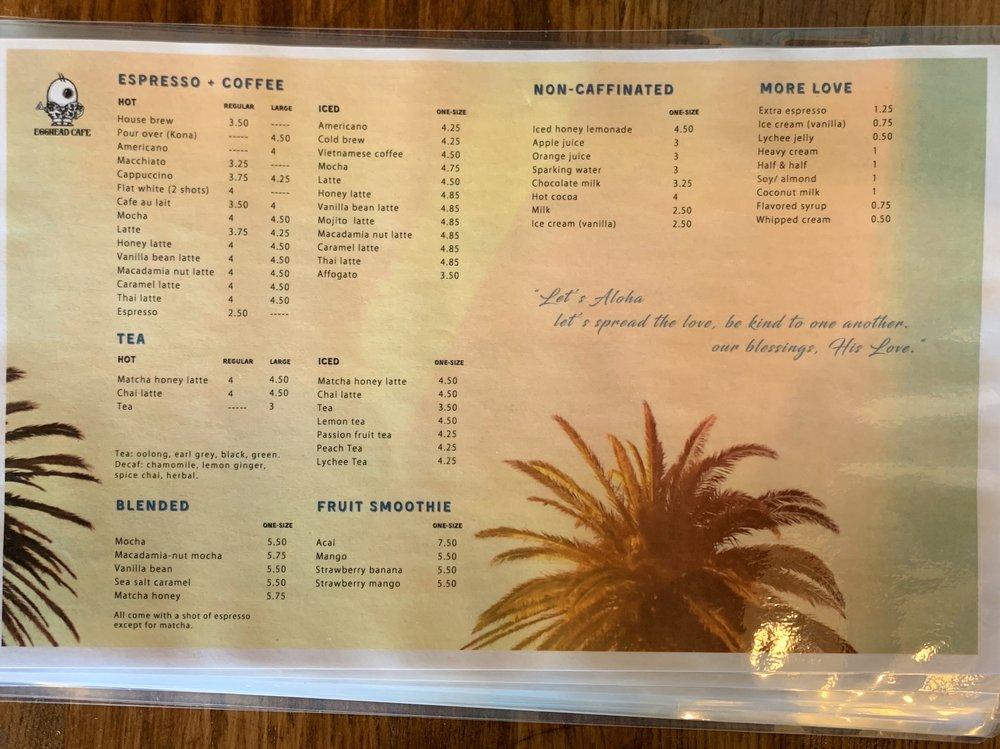 Menu at Egghead Cafe, Honolulu, Dillingham Blvd #8