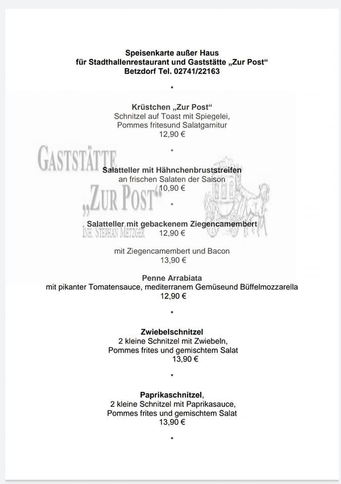 Carta del restaurante Gaststätte zur Post, Betzdorf