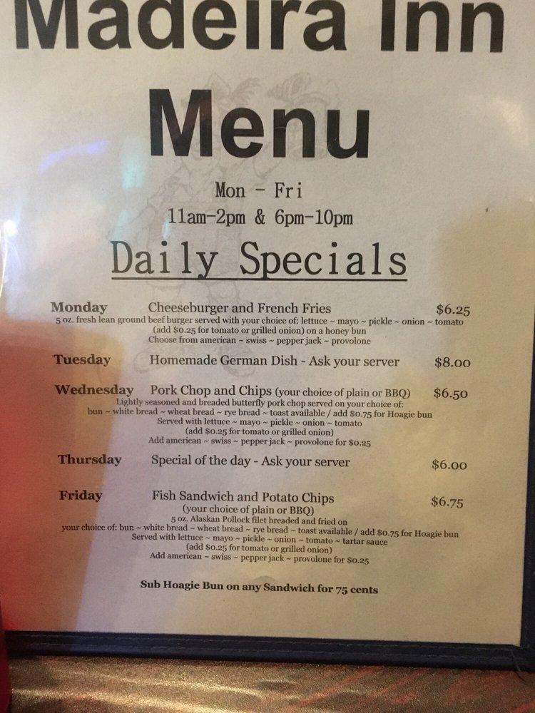 Menu at Madeira Inn pub & bar, Cincinnati, Laurel Ave