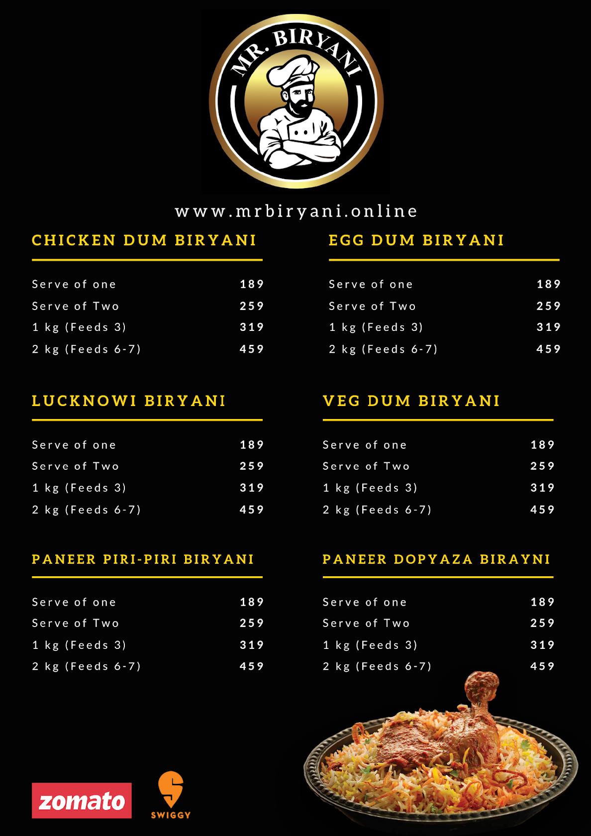 Menu at Mr. Biryani, Indore