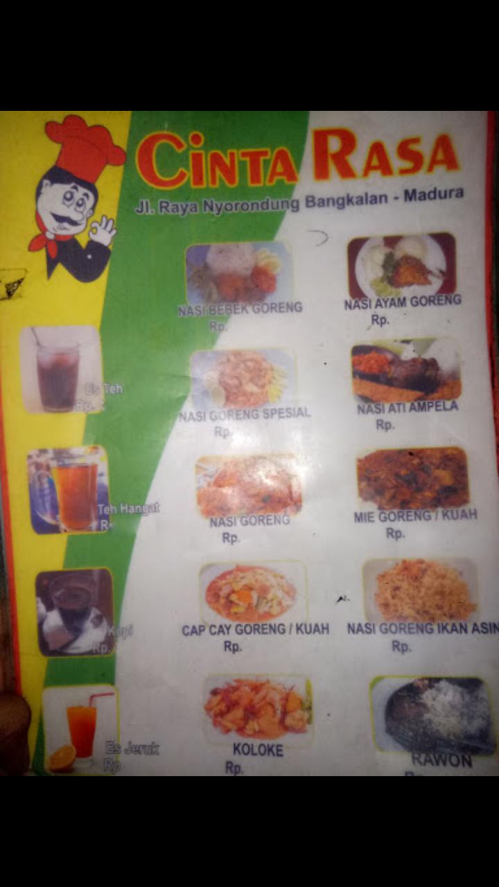Menu at Rm. Cinta Rasa restaurant, Bangkalan
