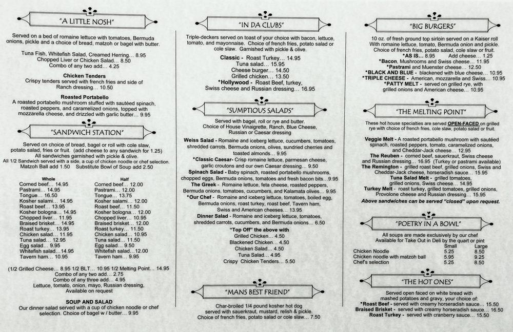 Menu at Weiss Deli restaurant, Henderson