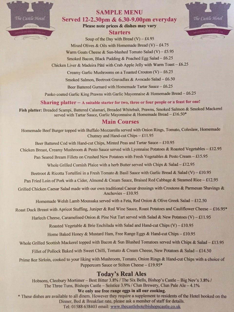 Menu at Castle Hotel pub & bar, Bishop's Castle