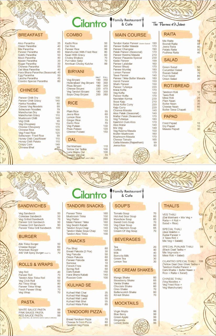 Menu at Cilantro-Restaurant & Cafe, Zirakpur