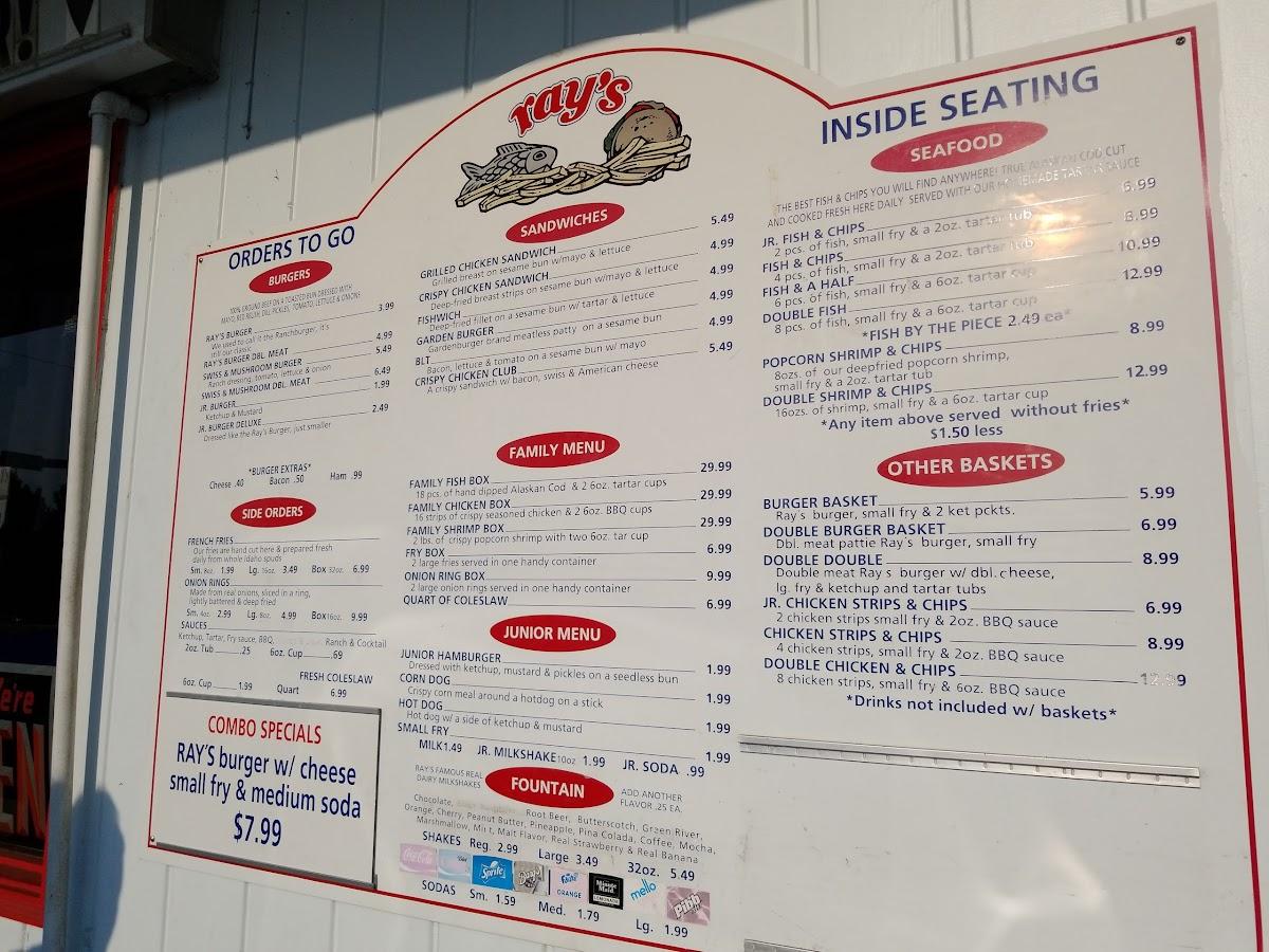 Menu at Ray's Drive In restaurant, Everett