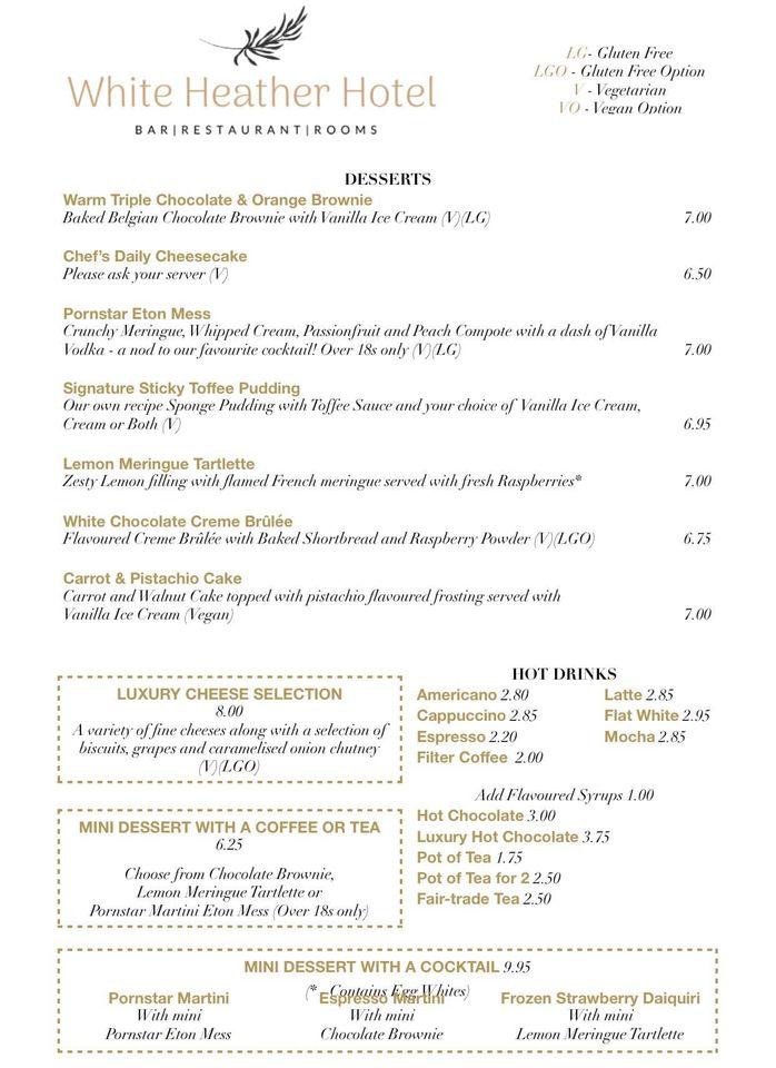 Menu at White Heather Hotel pub & bar, Turriff