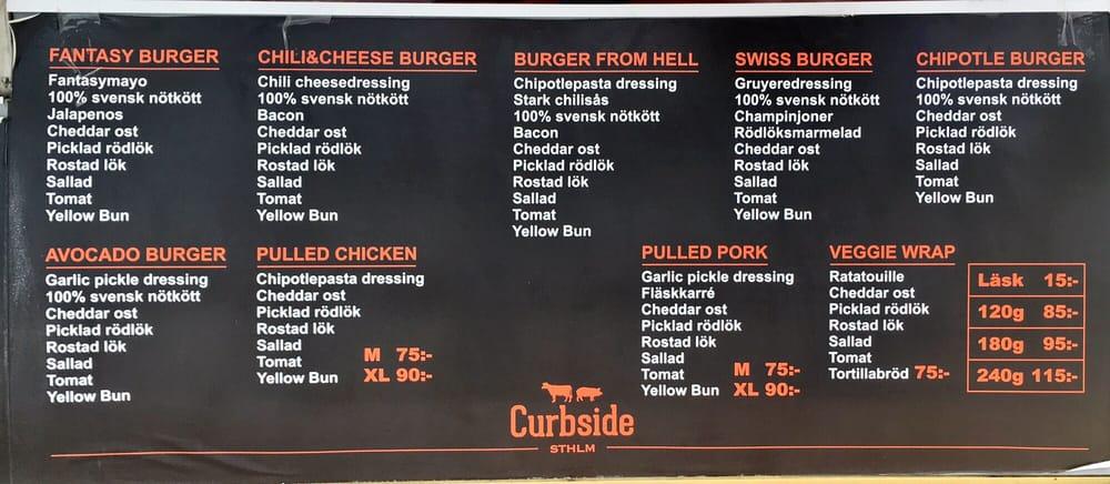 Menu at Curbside, Stockholm, Söder