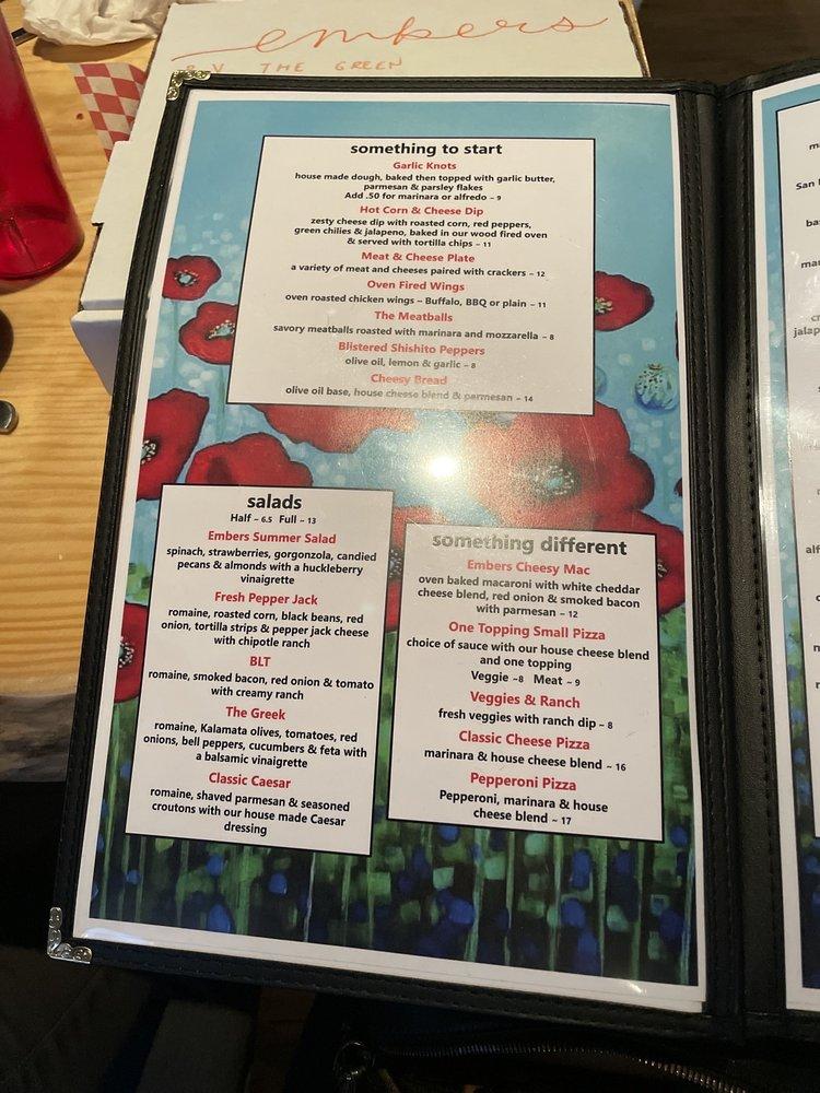 Menu at Embers by the Green pizzeria, Post Falls