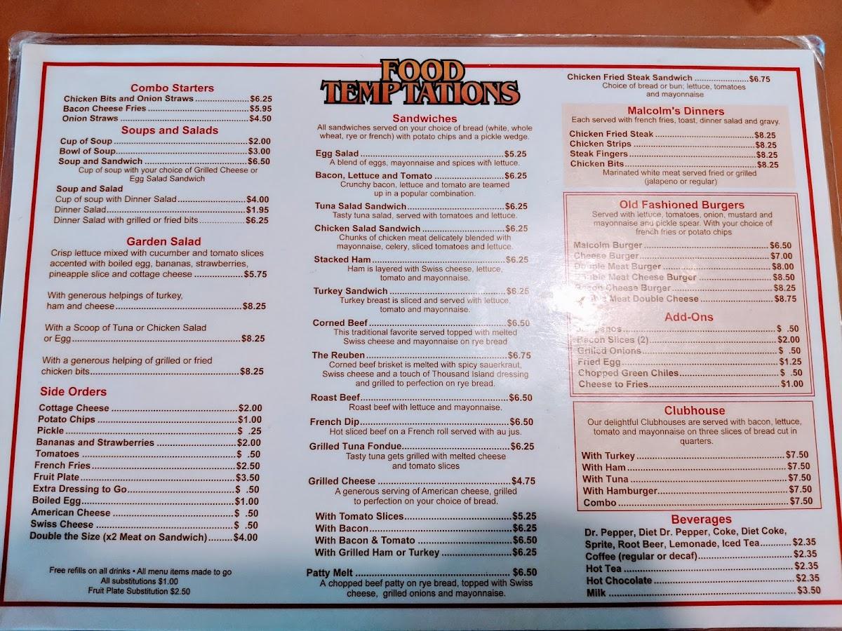 Menu at Malcolm's Ice Cream & Food restaurant, Amarillo