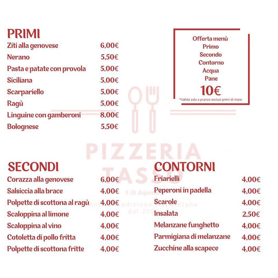 Menu at Pizzeria Tasso Sas Di Aquino Pasquale, Naples, Via Torquato Tasso