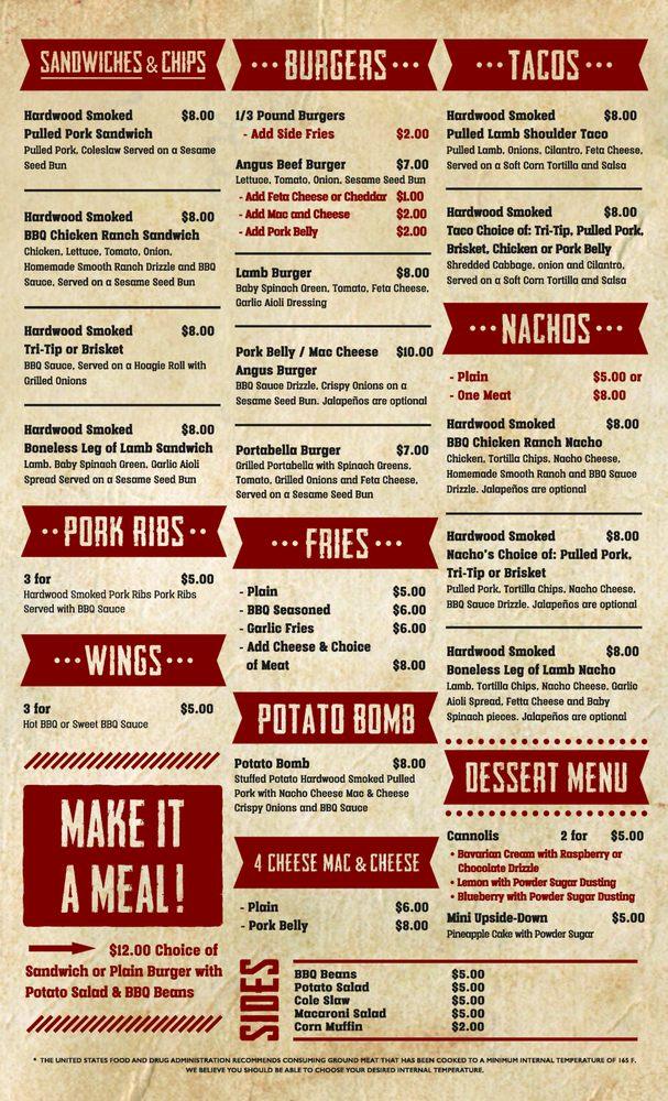 Carta de Smokin'Ewe BBQ, Davis