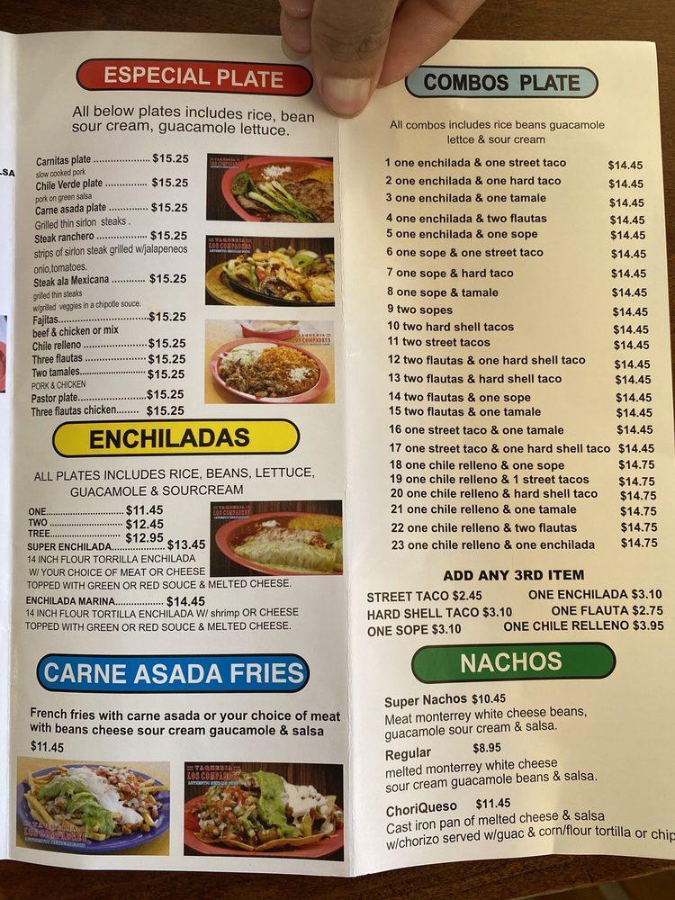 Menu at Taqueria los compadres III fast food, Rancho Cordova