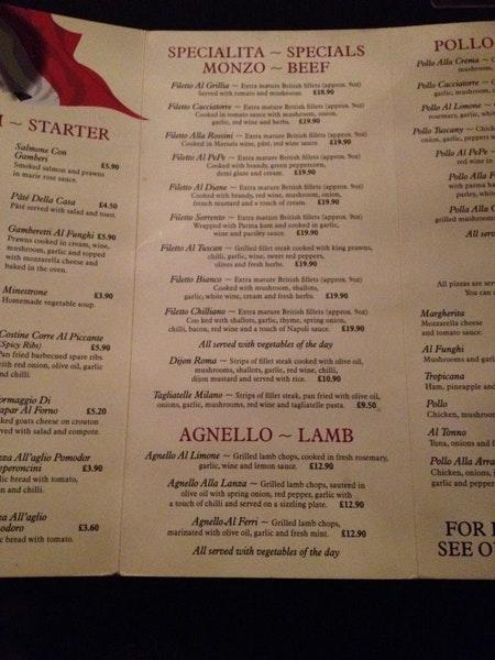 Menu at Bella Sera restaurant, Heywood, 13-15 Rochdale Road East