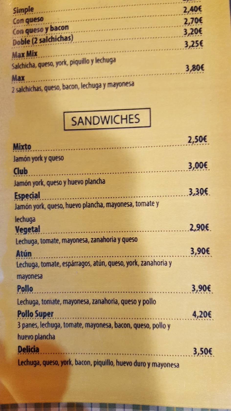 Menu at El chivito restaurant, Vigo, Rúa de Jenaro de la Fuente