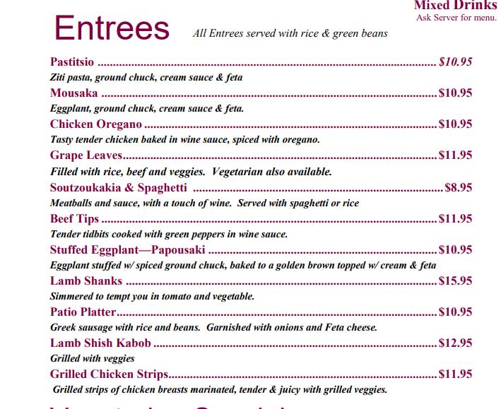 Menu at Manos Greek Restaurant, Toledo