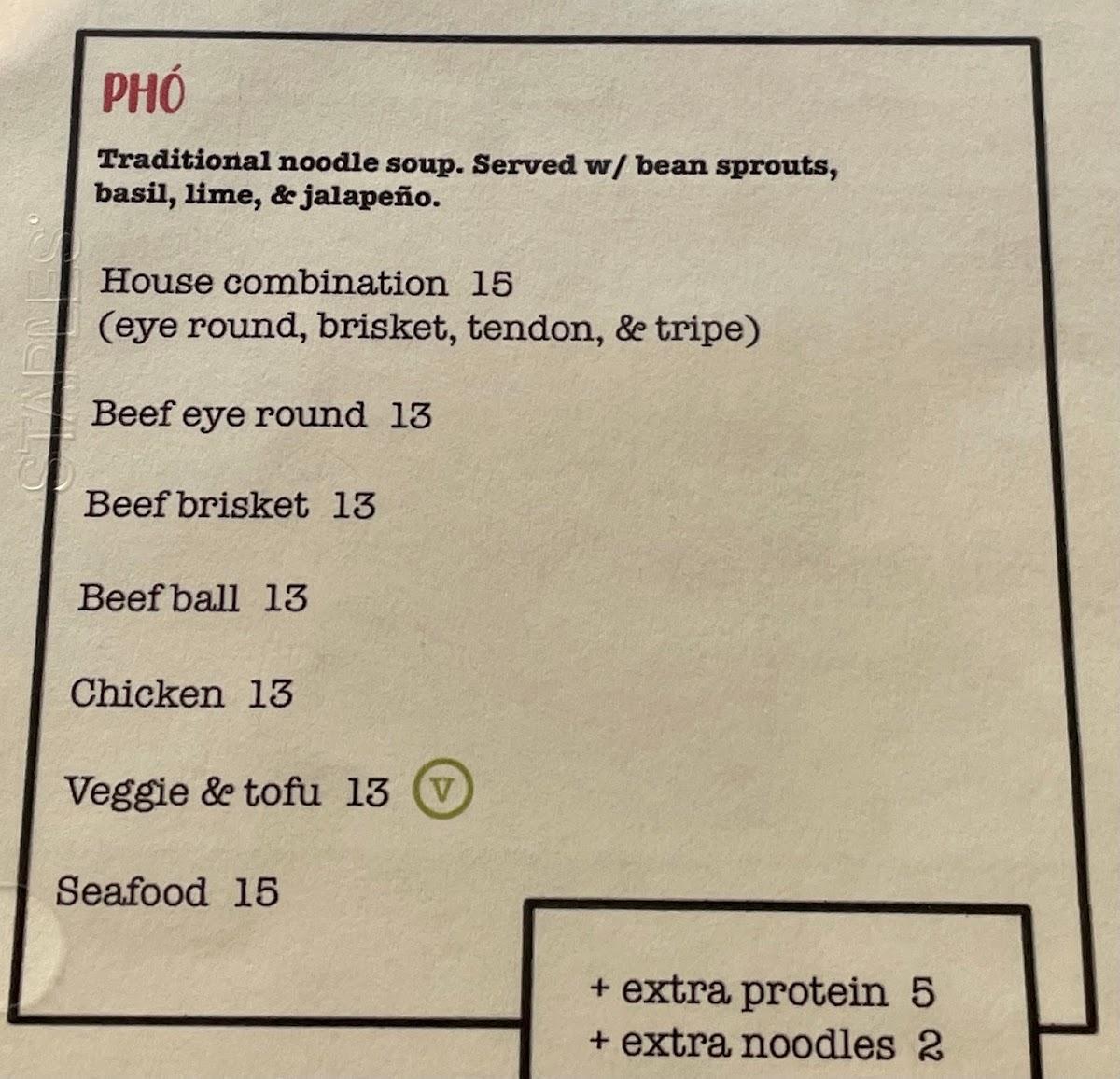 Menu at Nón Lá restaurant, New York City