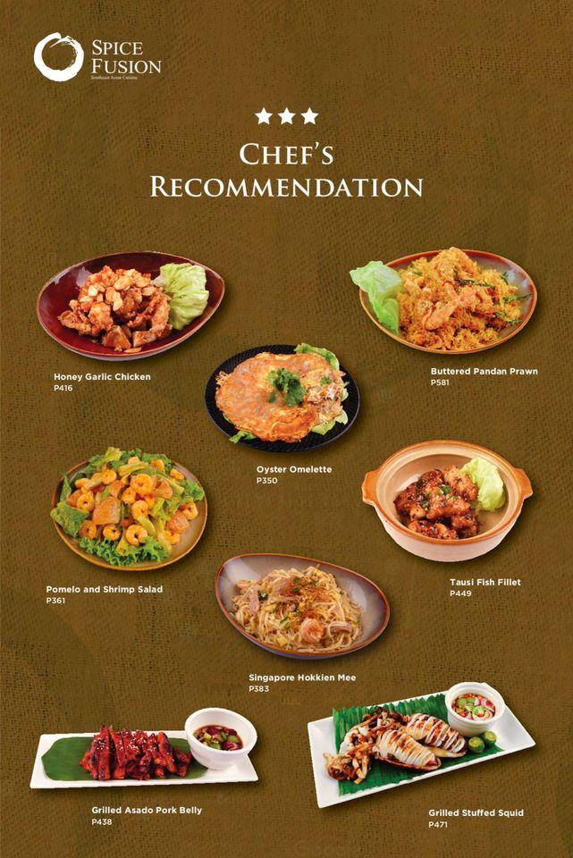 Menu at Spice Fusion restaurant, Cebu City, 8W79+396