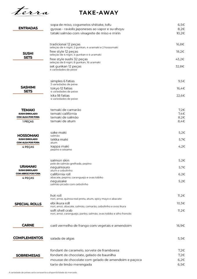 Menu at Terra Restaurant, Porto