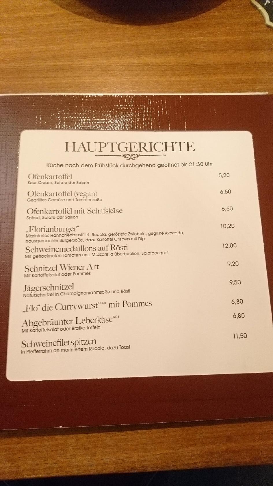Speisekarte von Café Florian cafe, Bayreuth, Badstraße 13