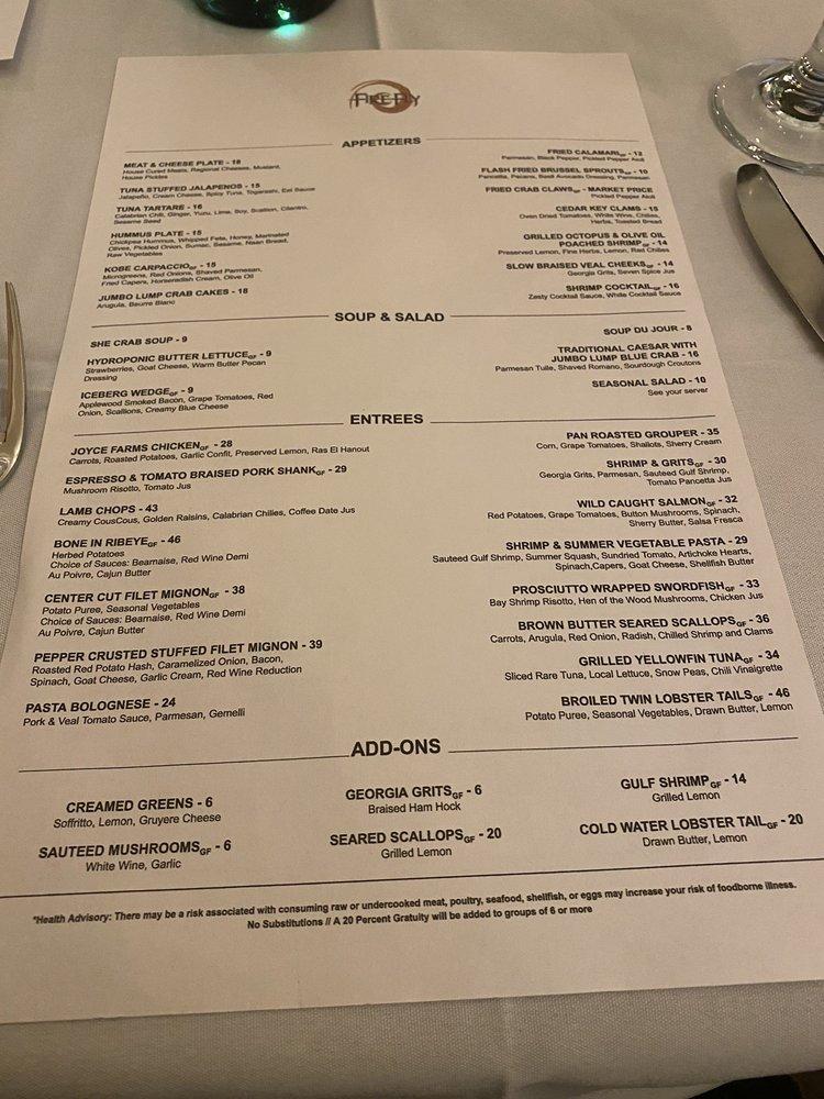Menu at Firefly restaurant, Panama City Beach