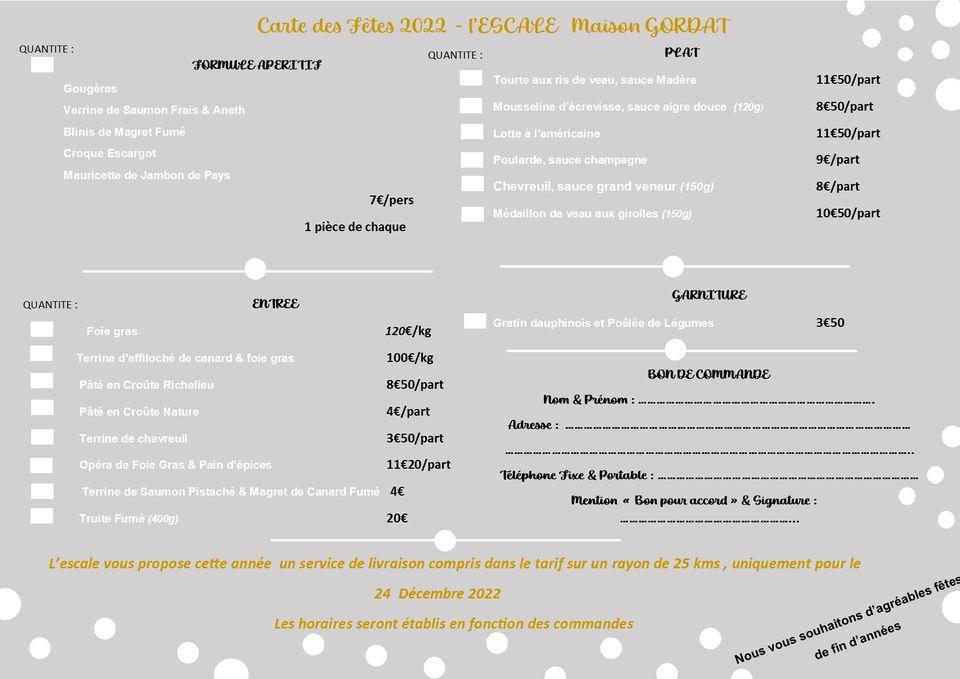 Menu au L'Escale restaurant, Digoin