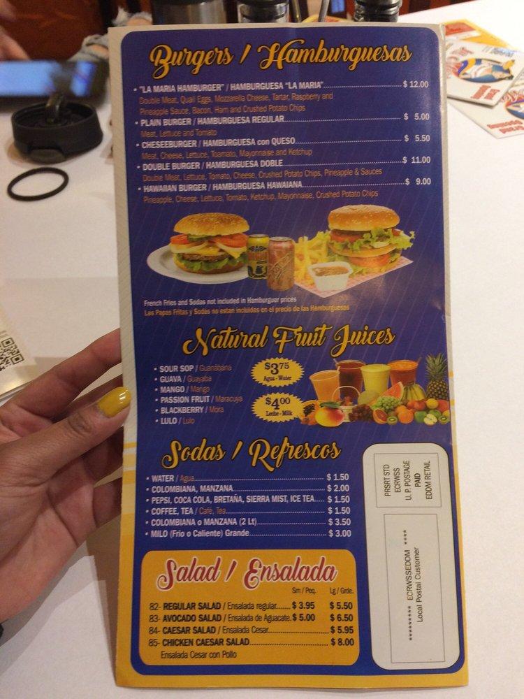 Menu at La Maria restaurant, New York City