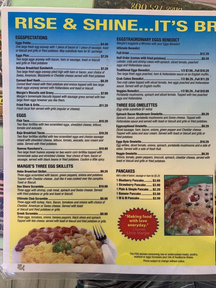 Menu at Little Margie's FA Café restaurant, St. Augustine