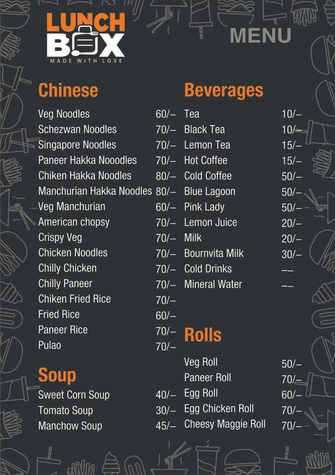 Menu at Lunch Box, Nagpur, 44G7+43P