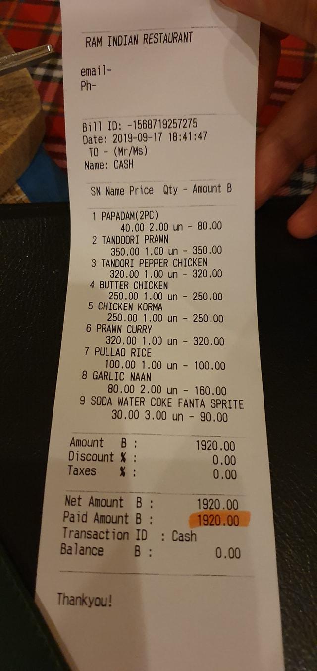 Menu at Ram Indian Restaurant, Pattaya City, 106/95 หมู่ 10 ซอย Khao Talo
