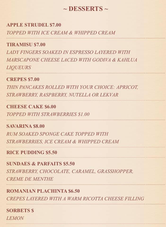 Menu at Blue Danube Restaurant, Trenton