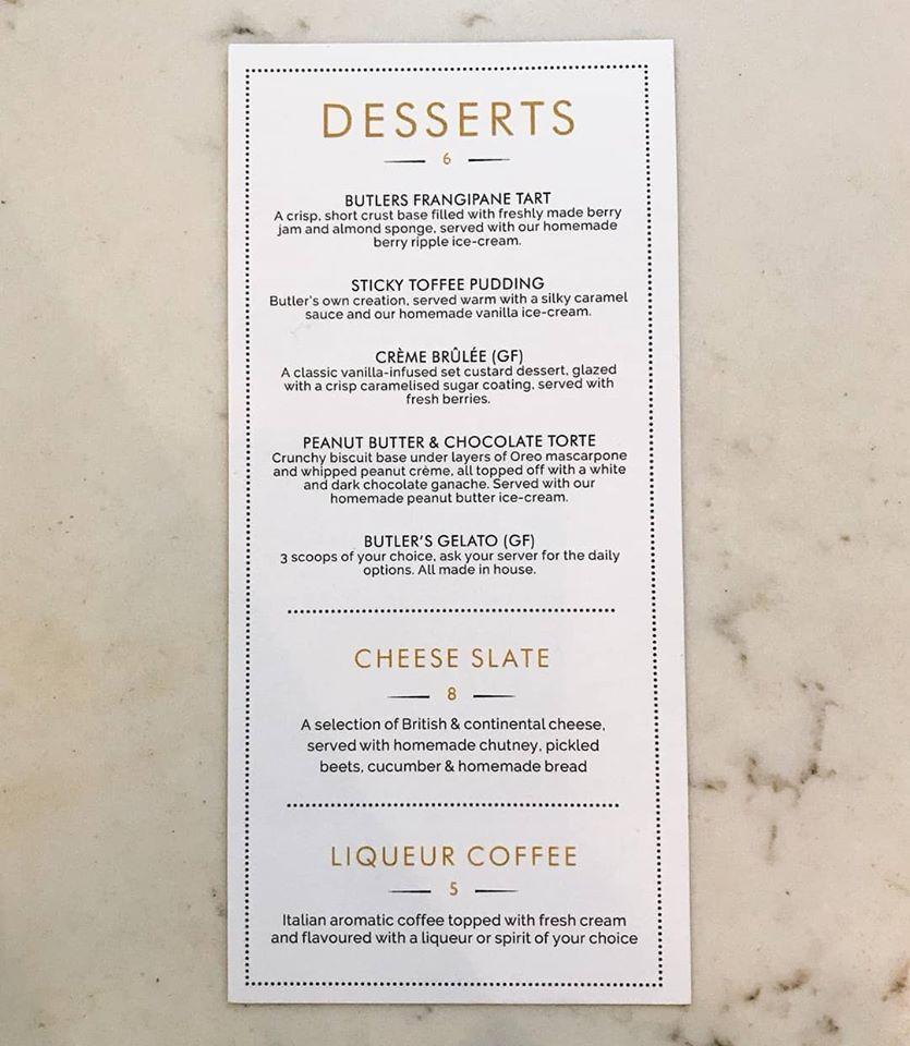 Menu at Butler Whites restaurant, Hull