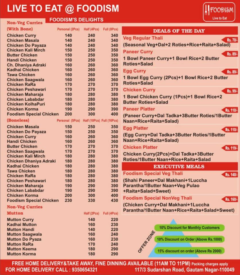 Menu at Foodism - Live to Eat, New Delhi