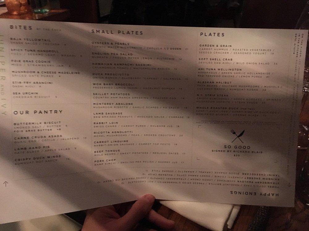 Menu at Juniper & Ivy pub & bar, San Diego