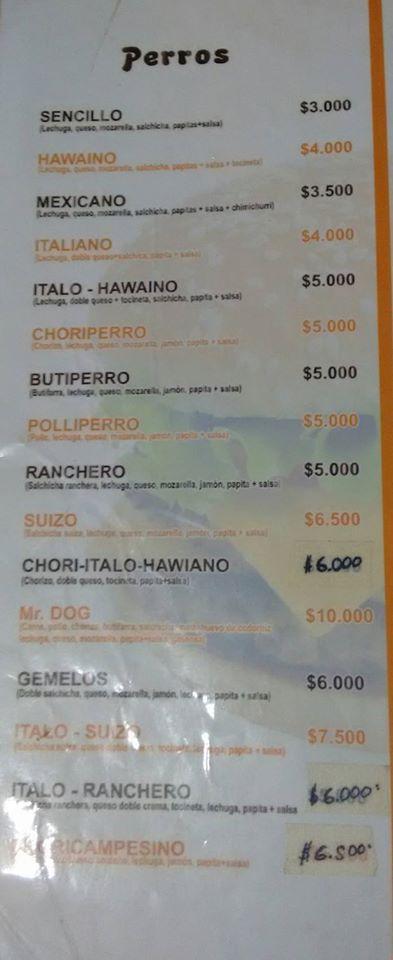 Menu at Mr Dog comidas rapidas, Sincelejo