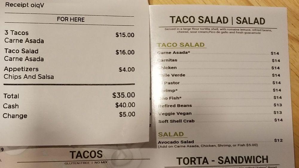 Menu at Paco’s Tacos restaurant, Honolulu