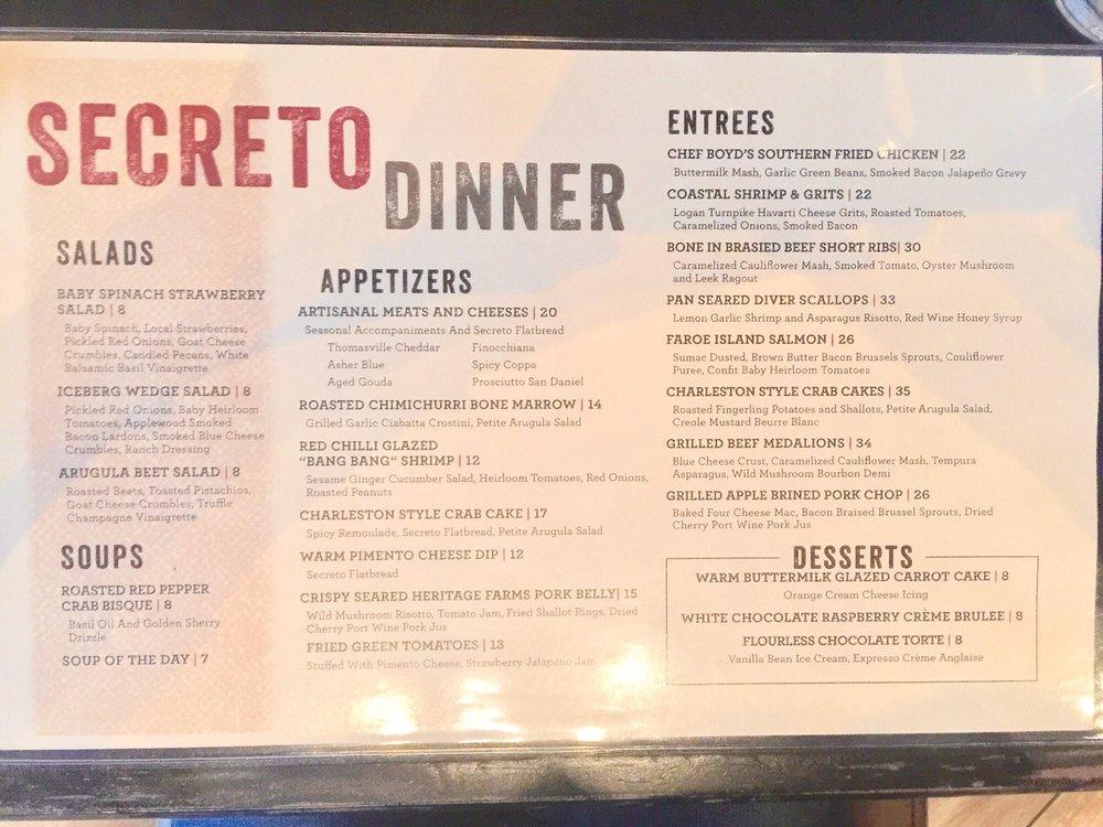 Menu at Secreto Southern Kitchen pub & bar, Alpharetta